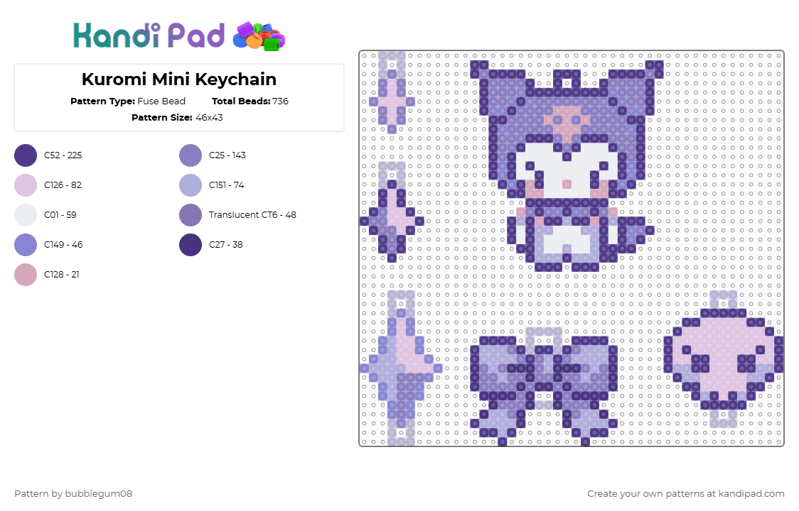 Kuromi Mini Keychain Fuse Bead Pattern - Kandi Pad | Kandi Patterns ...