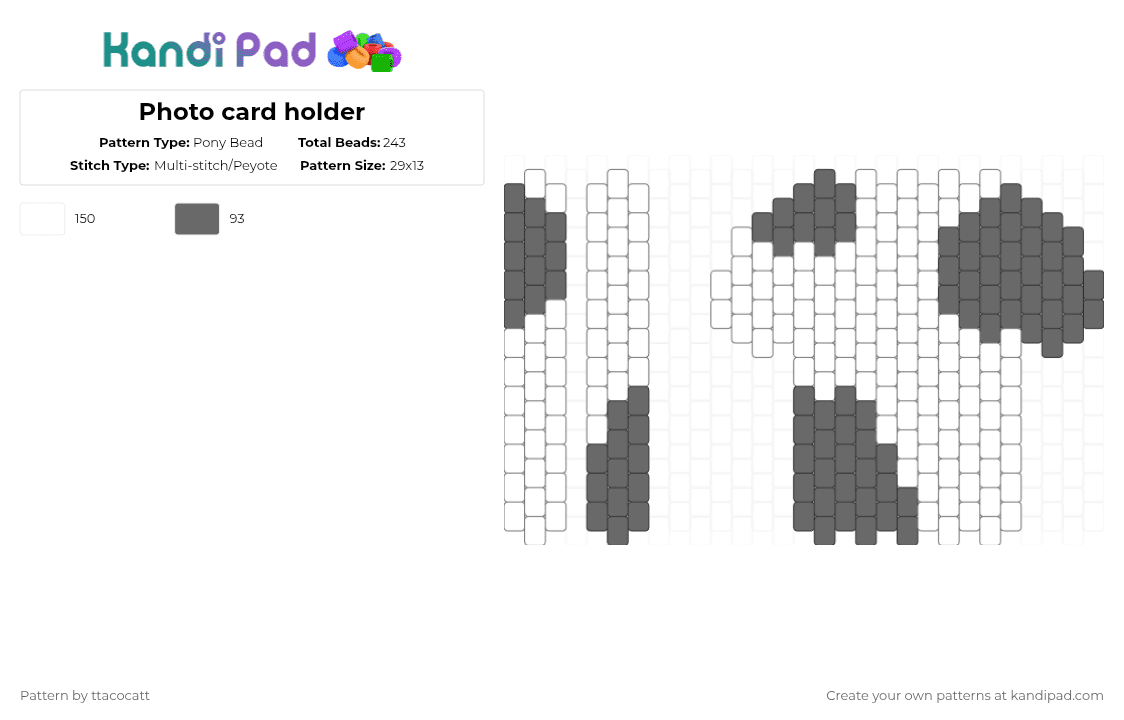 Photo card holder Pony Bead Pattern - Kandi Pad | Kandi Patterns, Fuse ...