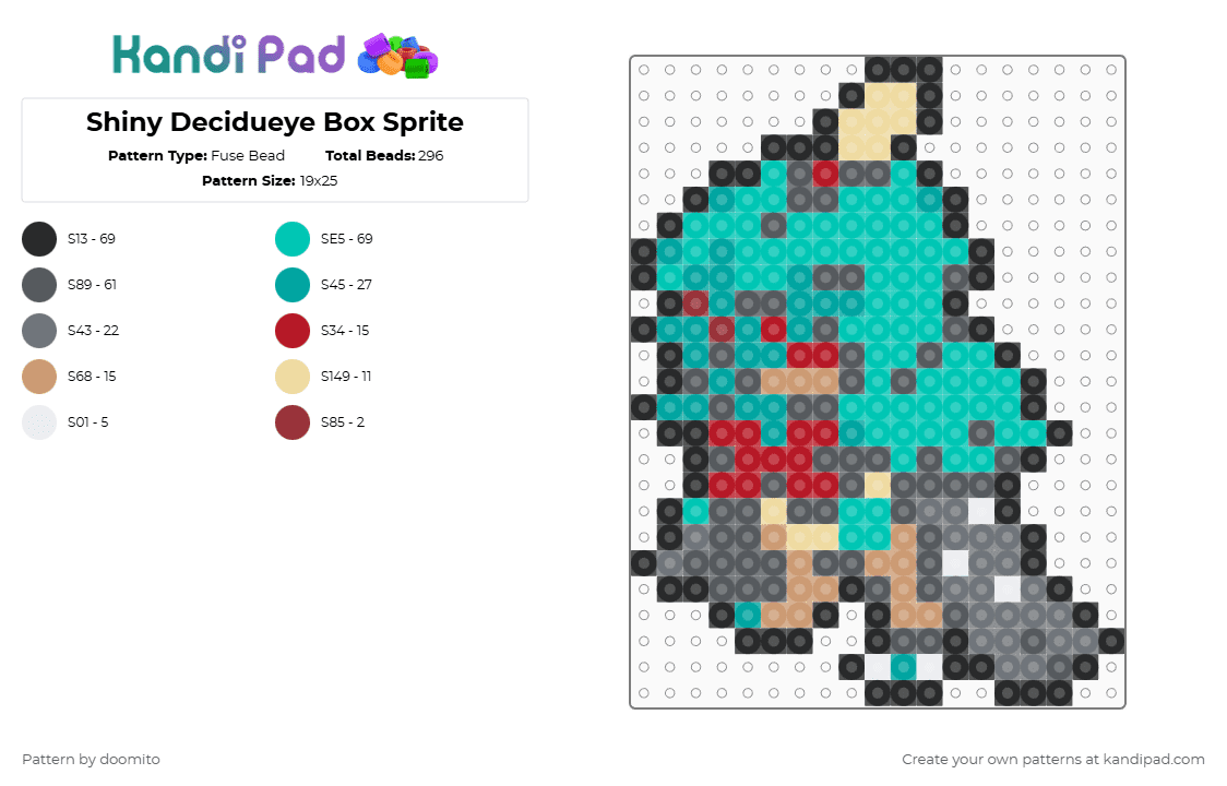 Shiny Decidueye Box Sprite Fuse Bead Pattern - Kandi Pad | Kandi ...