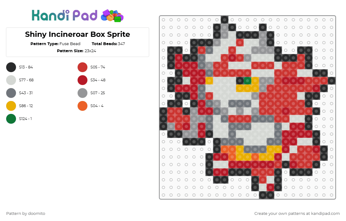 Shiny Incineroar Box Sprite Fuse Bead Pattern - Kandi Pad | Kandi ...