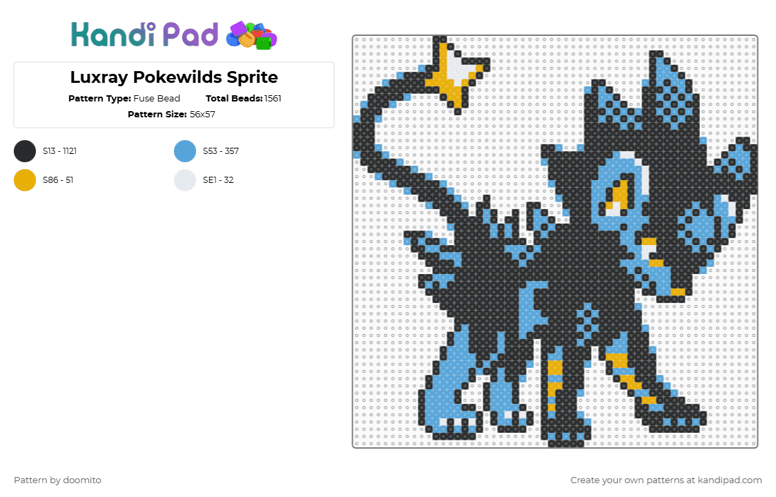 Luxray Pokewilds Sprite Fuse Bead Pattern - Kandi Pad | Kandi Patterns ...
