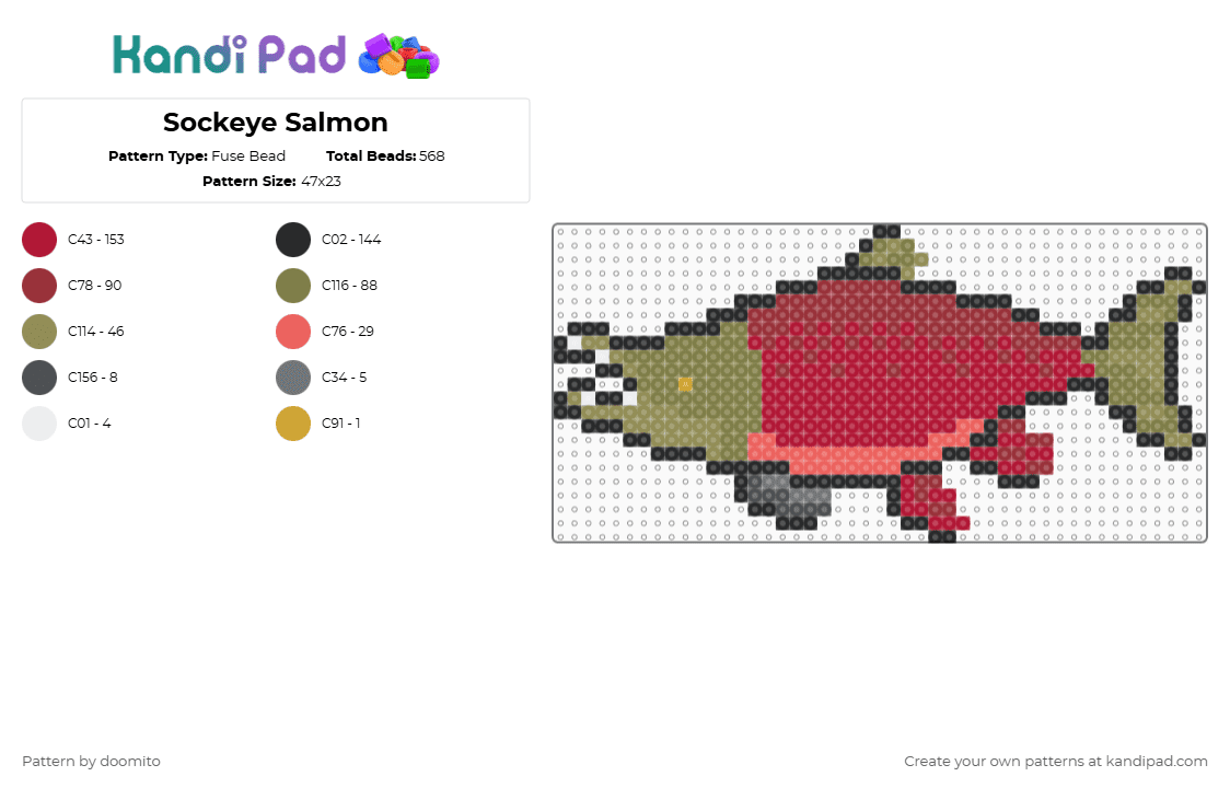 Sockeye Salmon Fuse Bead Pattern - Kandi Pad | Kandi Patterns, Fuse ...
