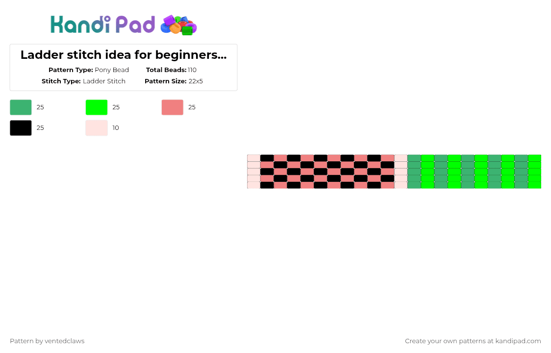Ladder stitch idea for beginners! Pony Bead Pattern - Kandi Pad | Kandi ...