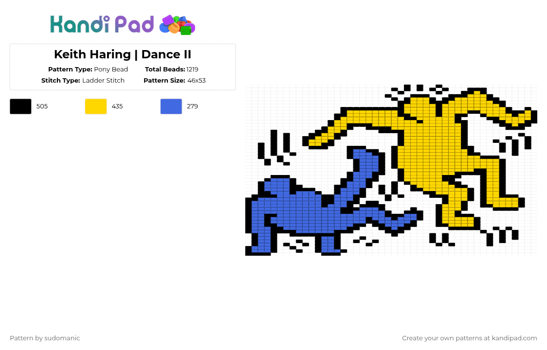 Keith Haring | Dance II Pony Bead Pattern - Kandi Pad | Kandi Patterns ...