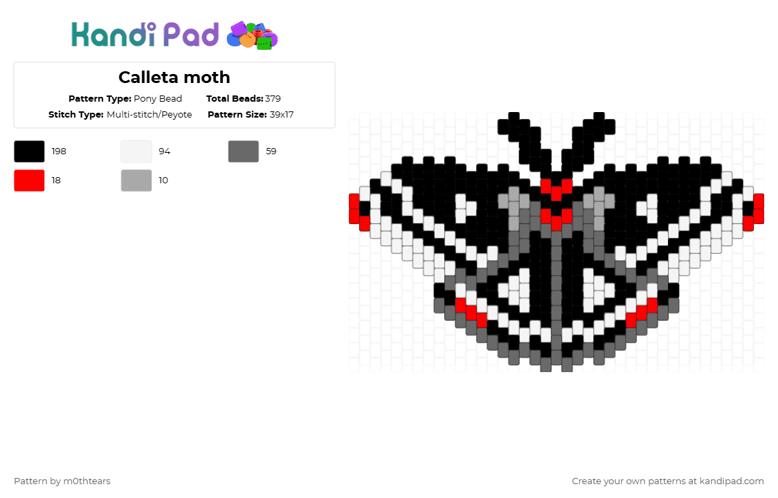 Calleta moth Pony Bead Pattern - Kandi Pad | Kandi Patterns, Fuse Bead ...