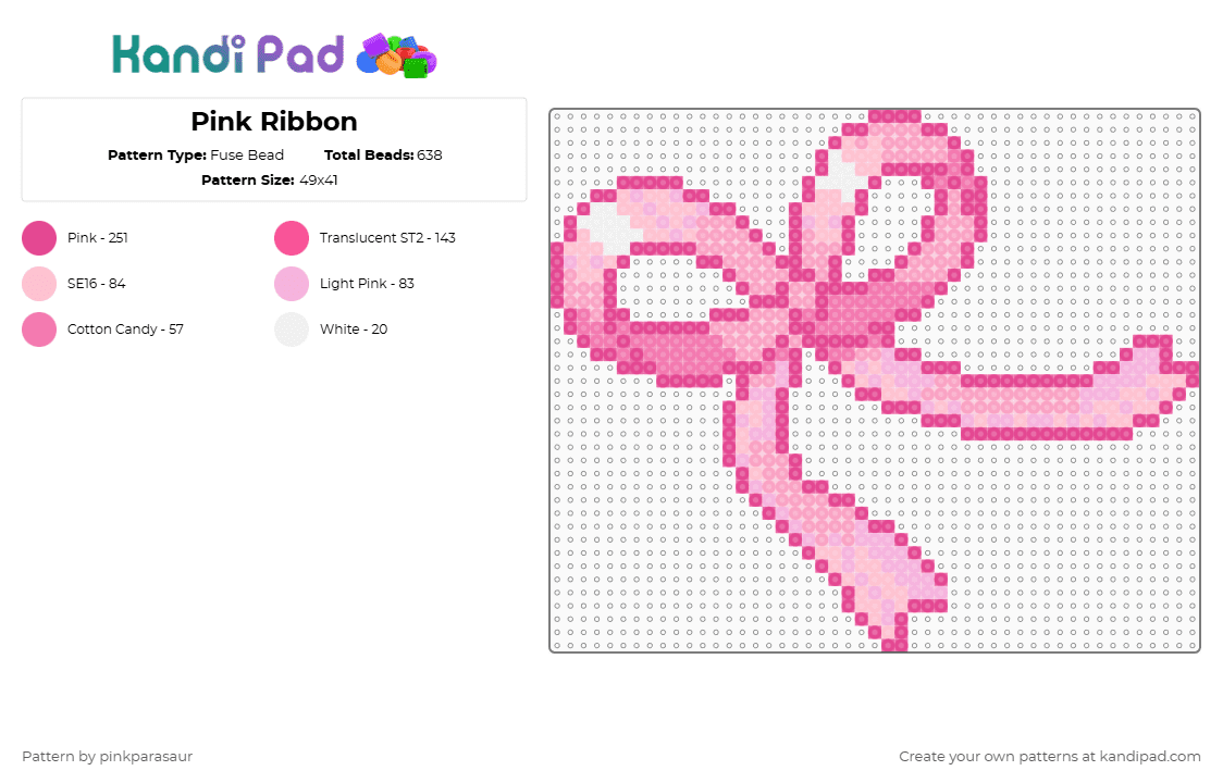 Pink Ribbon Fuse Bead Pattern - Kandi Pad | Kandi Patterns, Fuse Bead ...
