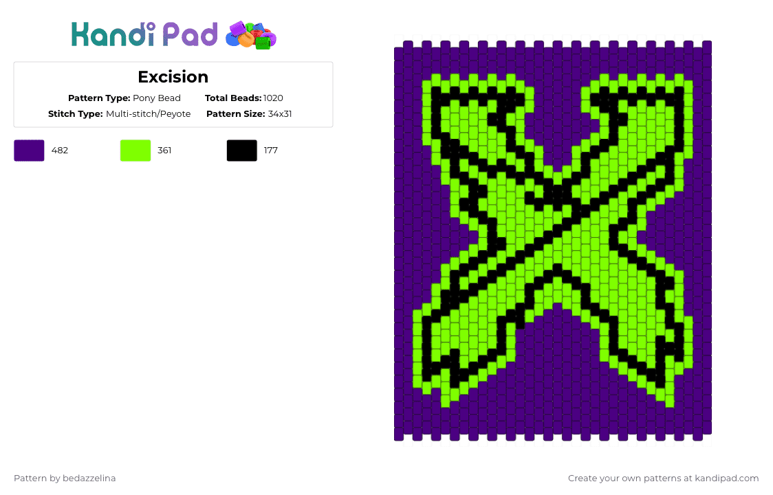Excision Pony Bead Pattern - Kandi Pad | Kandi Patterns, Fuse Bead ...