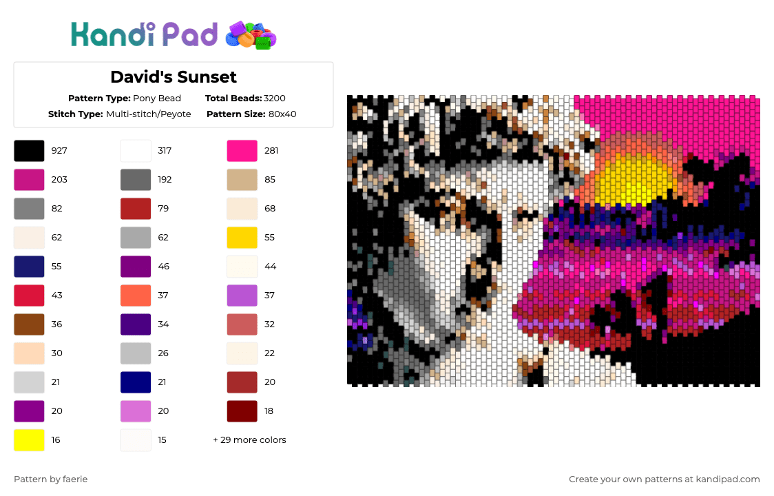 David's Sunset Pony Bead Pattern - Kandi Pad | Kandi Patterns, Fuse ...