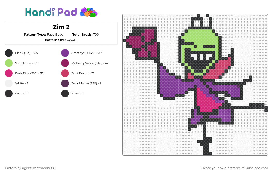 Zim 2 Fuse Bead Pattern - Kandi Pad | Kandi Patterns, Fuse Bead ...