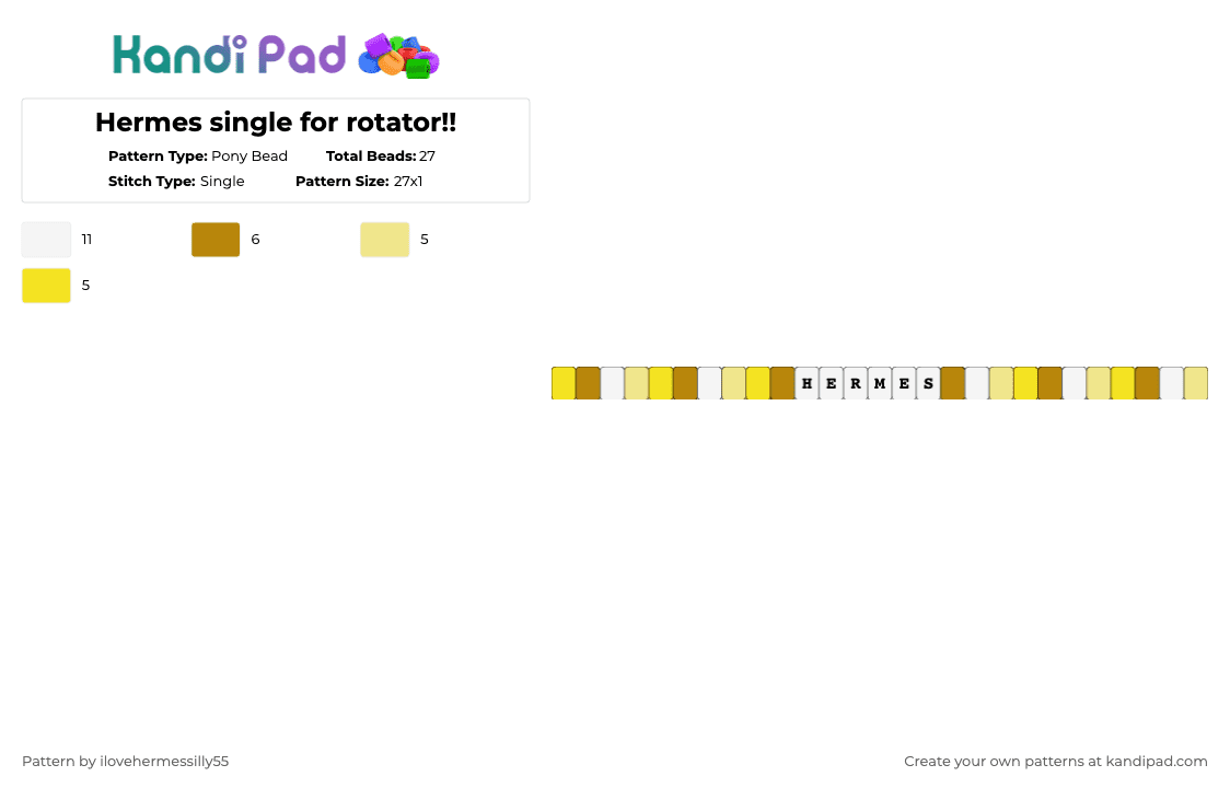 Hermes single for rotator!! Pony Bead Pattern - Kandi Pad | Kandi ...