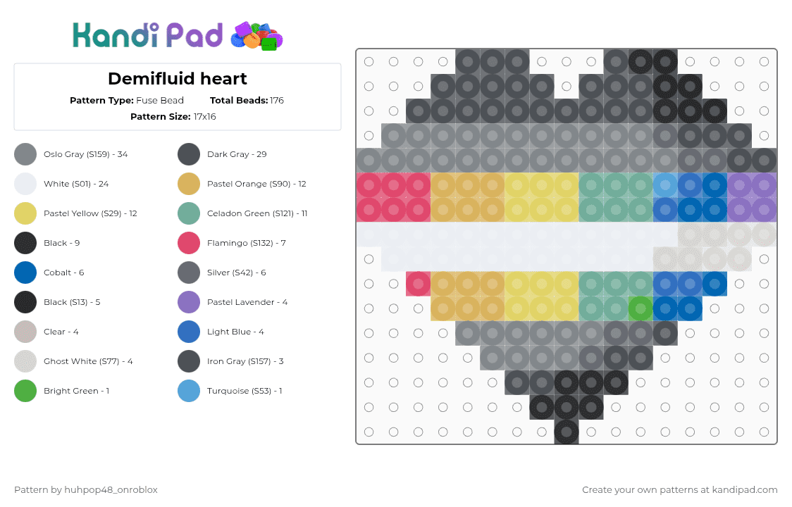 Demifluid heart Fuse Bead Pattern - Kandi Pad | Kandi Patterns, Fuse ...