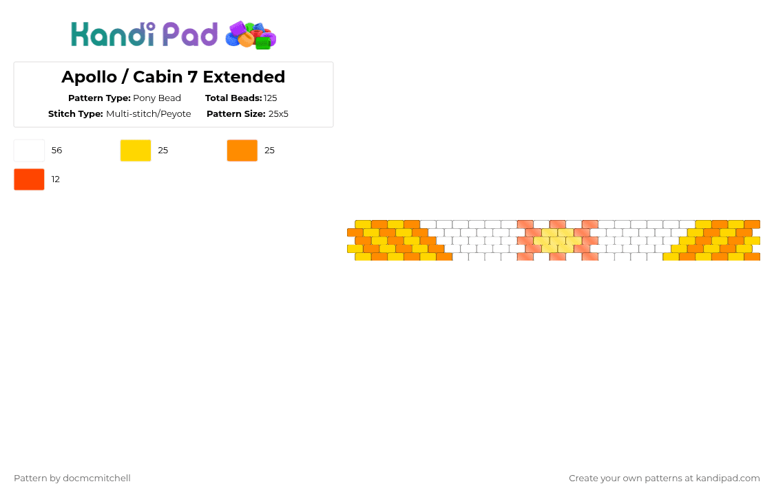 Apollo / Cabin 7 Extended Pony Bead Pattern - Kandi Pad | Kandi ...