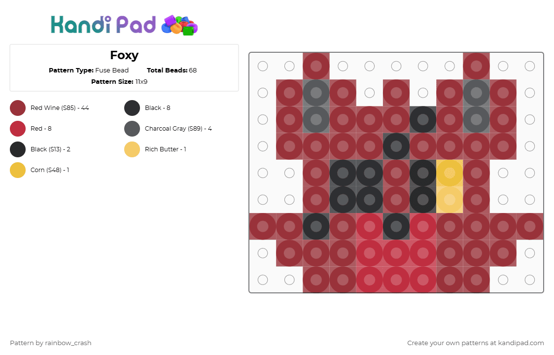 Foxy Fuse Bead Pattern - Kandi Pad | Kandi Patterns, Fuse Bead Patterns ...