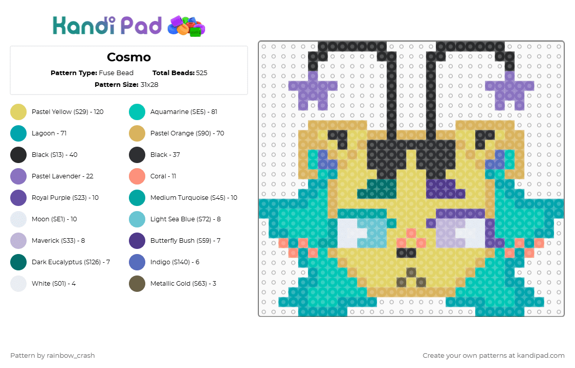 Cosmo Fuse Bead Pattern - Kandi Pad | Kandi Patterns, Fuse Bead ...