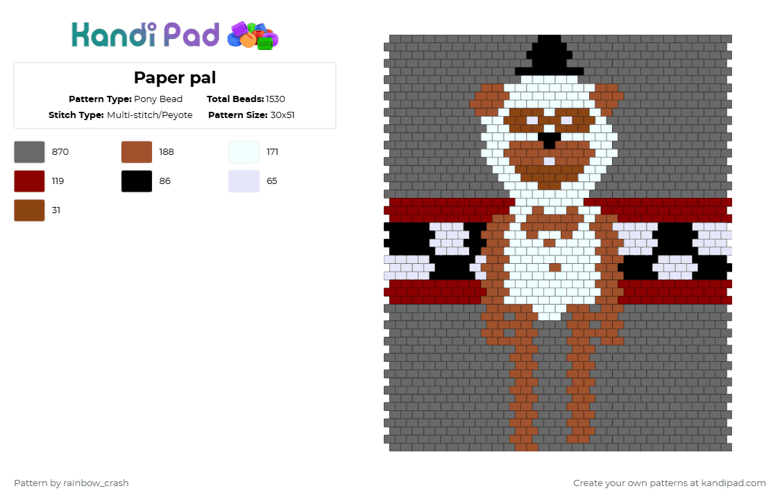 Paper pal Pony Bead Pattern - Kandi Pad | Kandi Patterns, Fuse Bead ...
