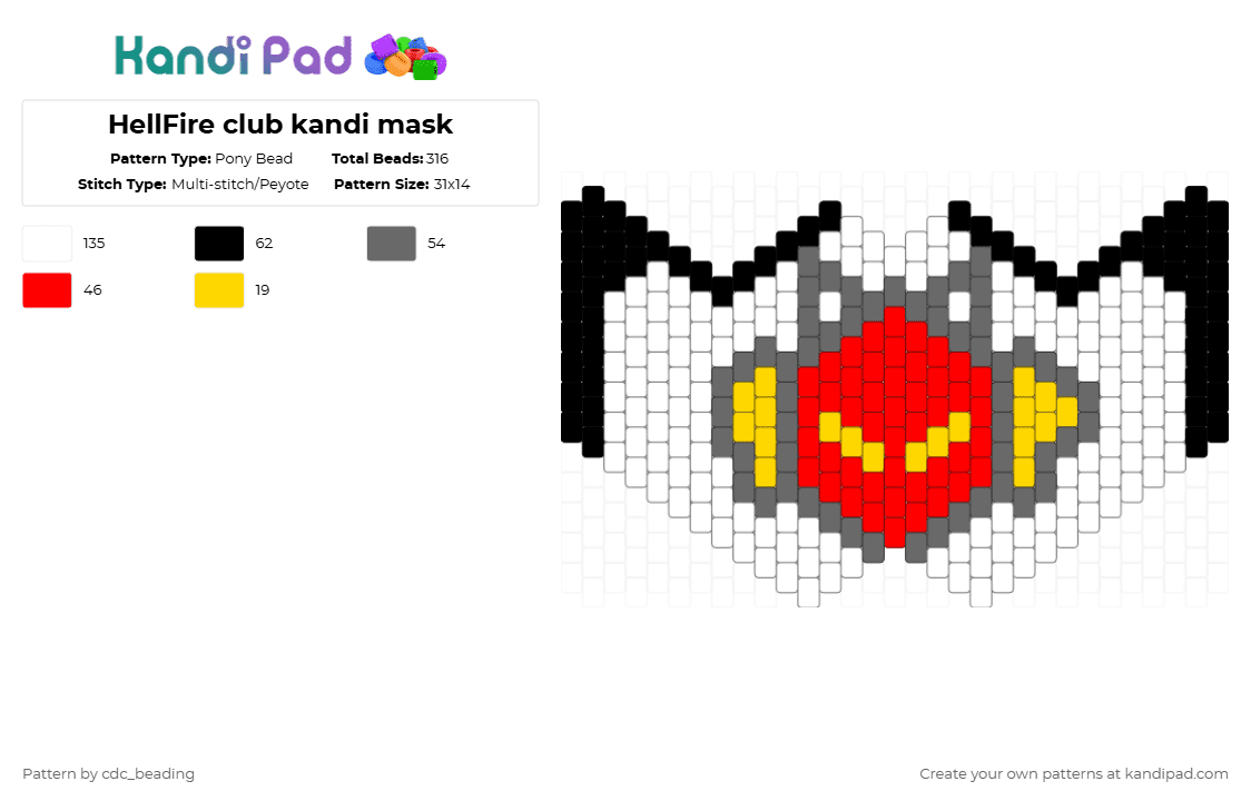 HellFire club kandi mask Pony Bead Pattern - Kandi Pad | Kandi Patterns ...