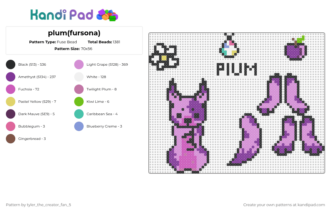 Plum(fursona) Fuse Bead Pattern - Kandi Pad | Kandi Patterns, Fuse Bead ...