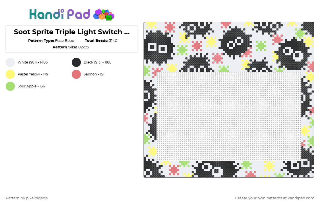 Soot Sprite Triple Light Switch Frame (2.6mm beads) Fuse Bead Pattern ...