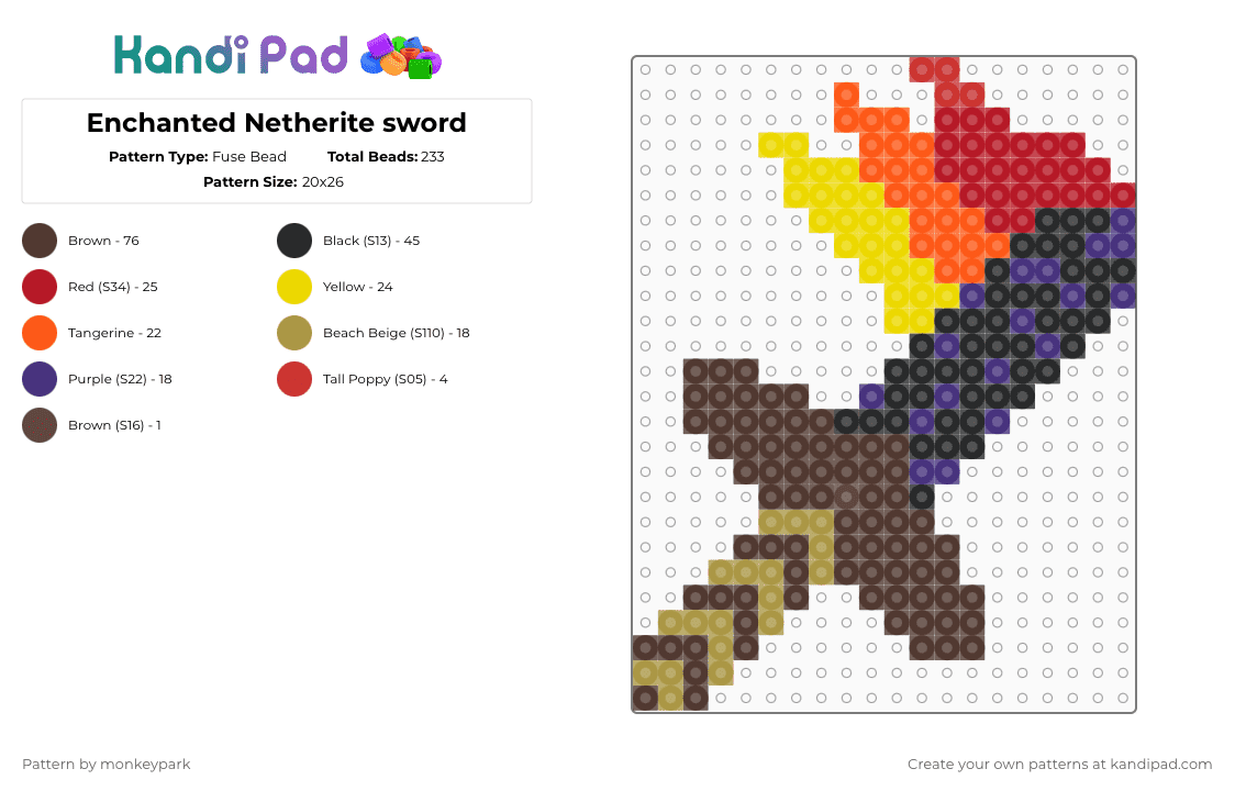 Enchanted Netherite sword Fuse Bead Pattern - Kandi Pad | Kandi ...