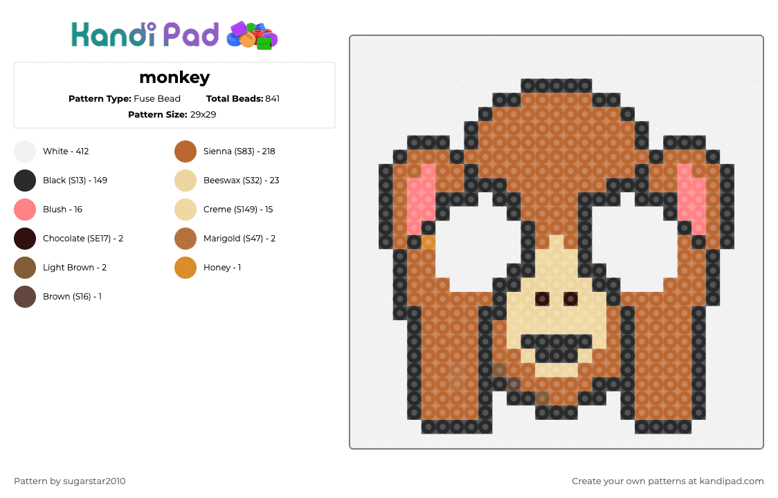 Monkey Fuse Bead Pattern - Kandi Pad | Kandi Patterns, Fuse Bead ...