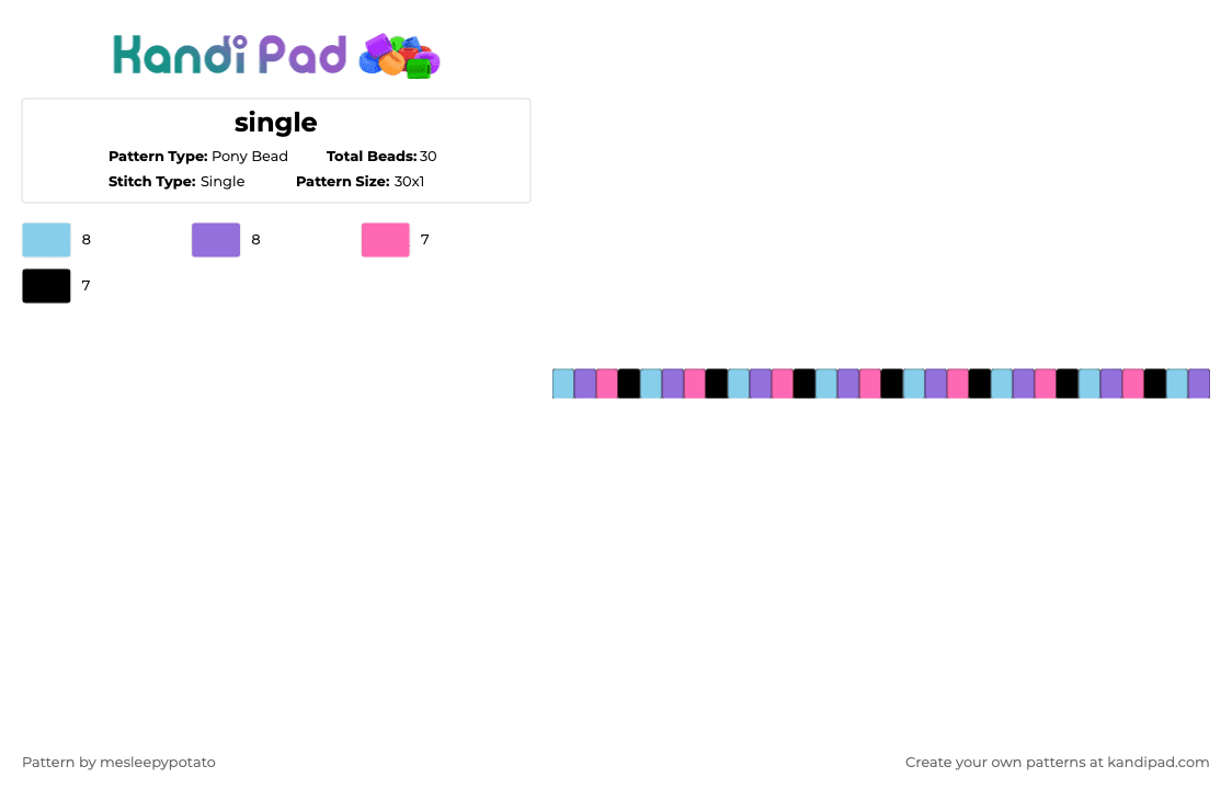 Single Pony Bead Pattern - Kandi Pad | Kandi Patterns, Fuse Bead ...
