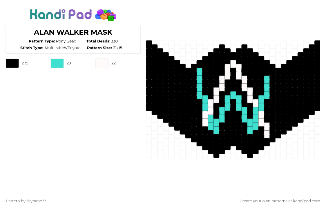 ALAN WALKER MASK Pony Bead Pattern - Kandi Pad | Kandi Patterns, Fuse ...