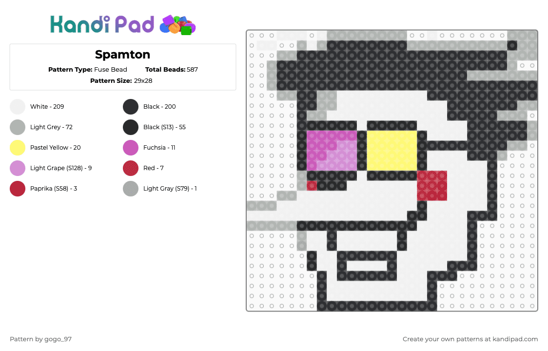 Spamton Fuse Bead Pattern - Kandi Pad | Kandi Patterns, Fuse Bead ...
