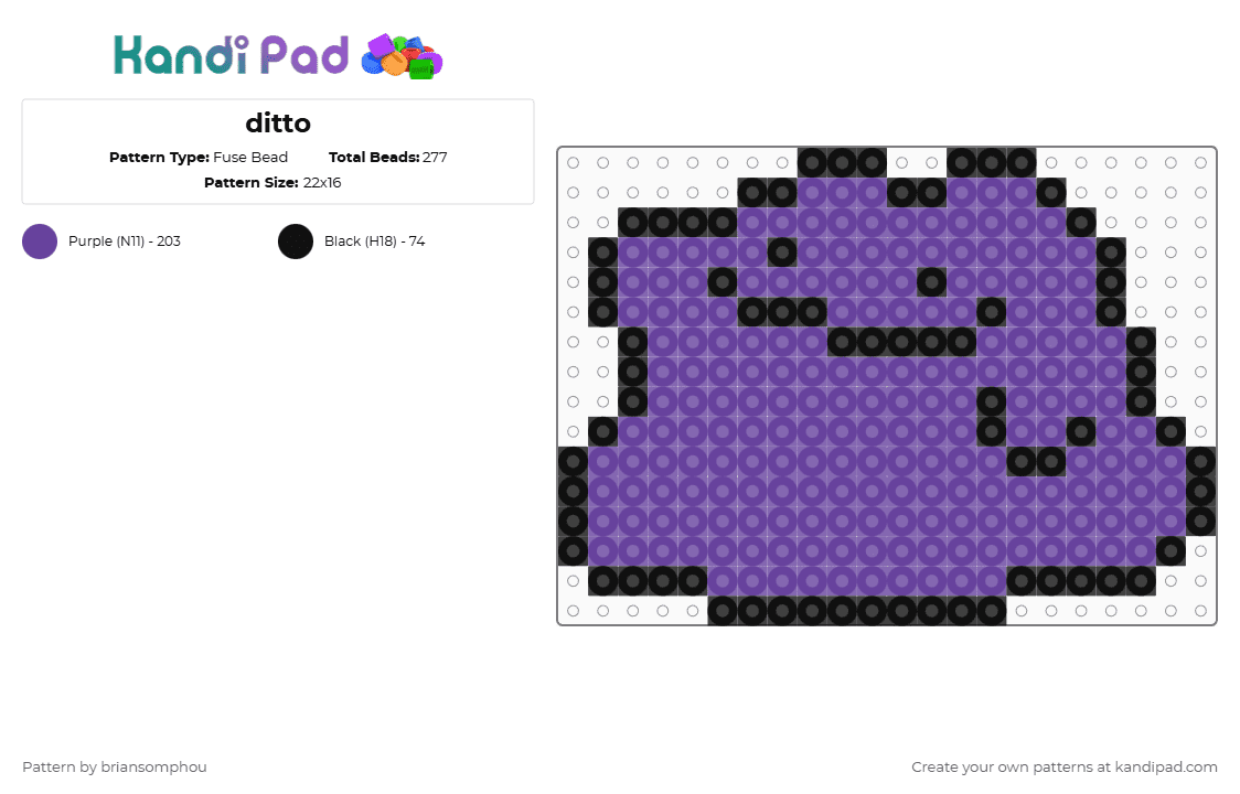 Ditto Fuse Bead Pattern - Kandi Pad | Kandi Patterns, Fuse Bead ...