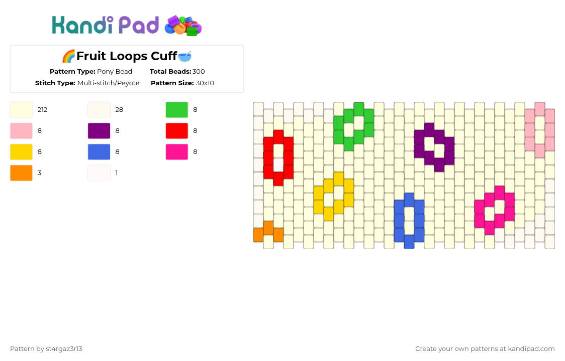 🌈Fruit Loops Cuff🥣 Pony Bead Pattern - Kandi Pad | Kandi Patterns, Fuse ...