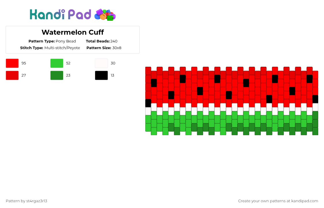 Watermelon Cuff Pony Bead Pattern - Kandi Pad | Kandi Patterns, Fuse ...