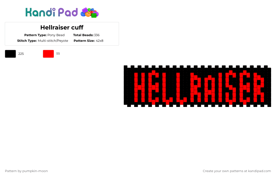 Hellraiser cuff Pony Bead Pattern - Kandi Pad | Kandi Patterns, Fuse ...