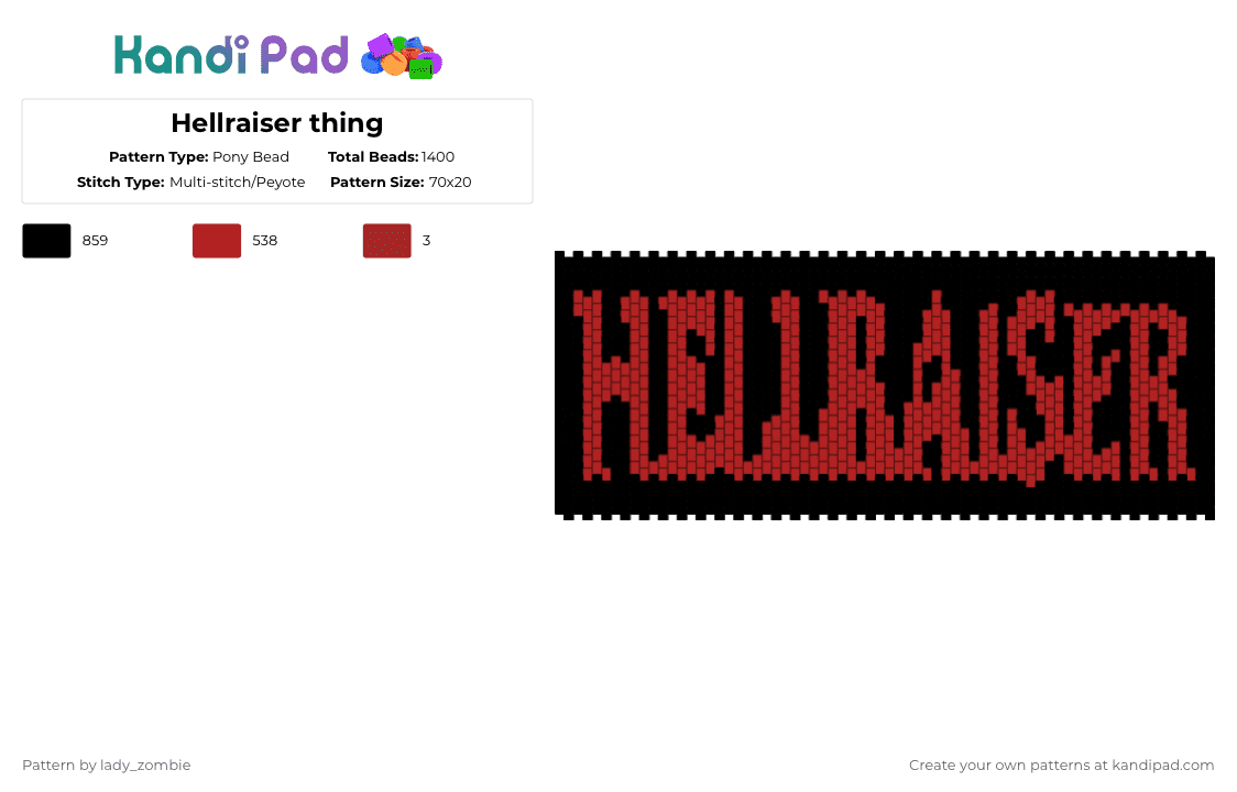 Hellraiser thing Pony Bead Pattern - Kandi Pad | Kandi Patterns, Fuse ...