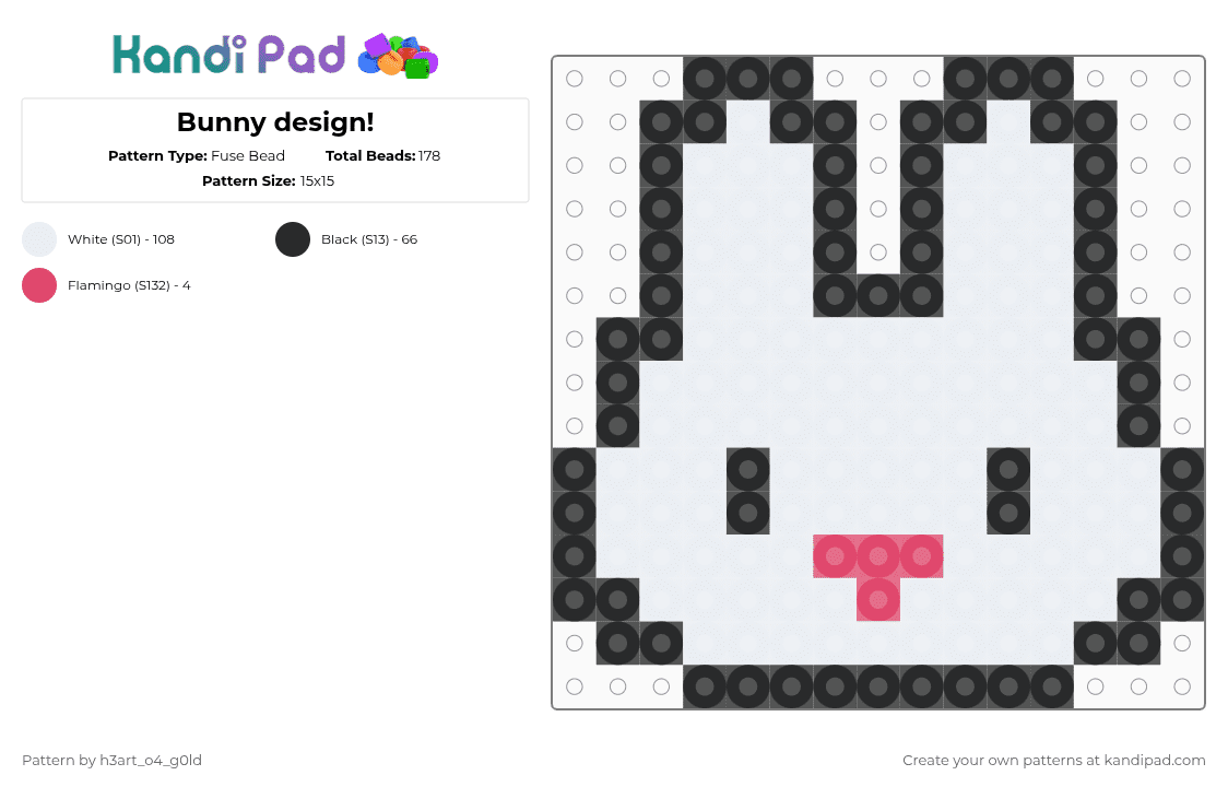 Bunny design! Fuse Bead Pattern - Kandi Pad | Kandi Patterns, Fuse Bead ...