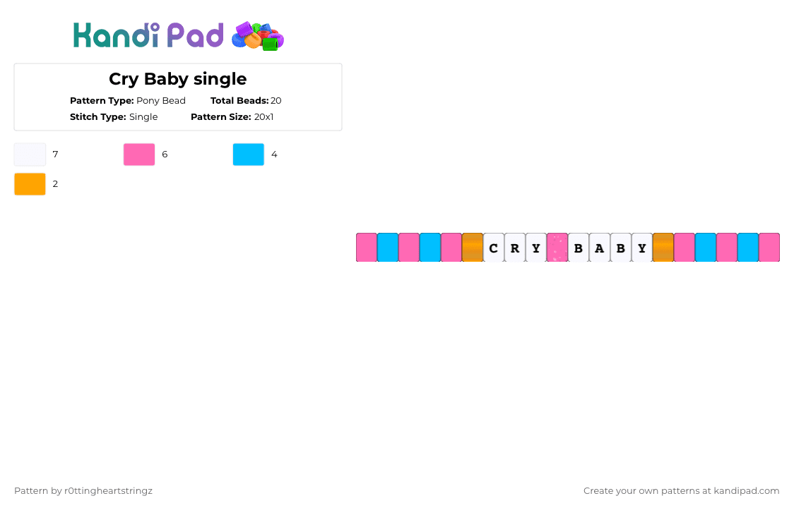 Cry Baby single Pony Bead Pattern - Kandi Pad | Kandi Patterns, Fuse ...