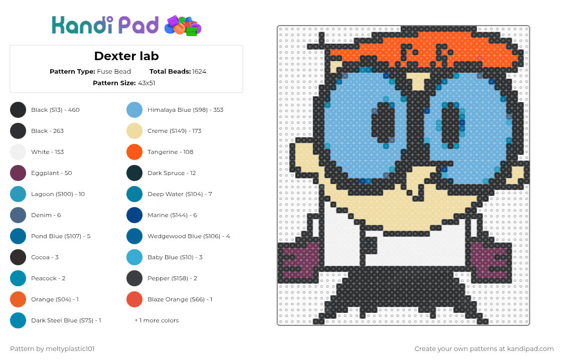 Dexter lab Fuse Bead Pattern - Kandi Pad | Kandi Patterns, Fuse Bead ...