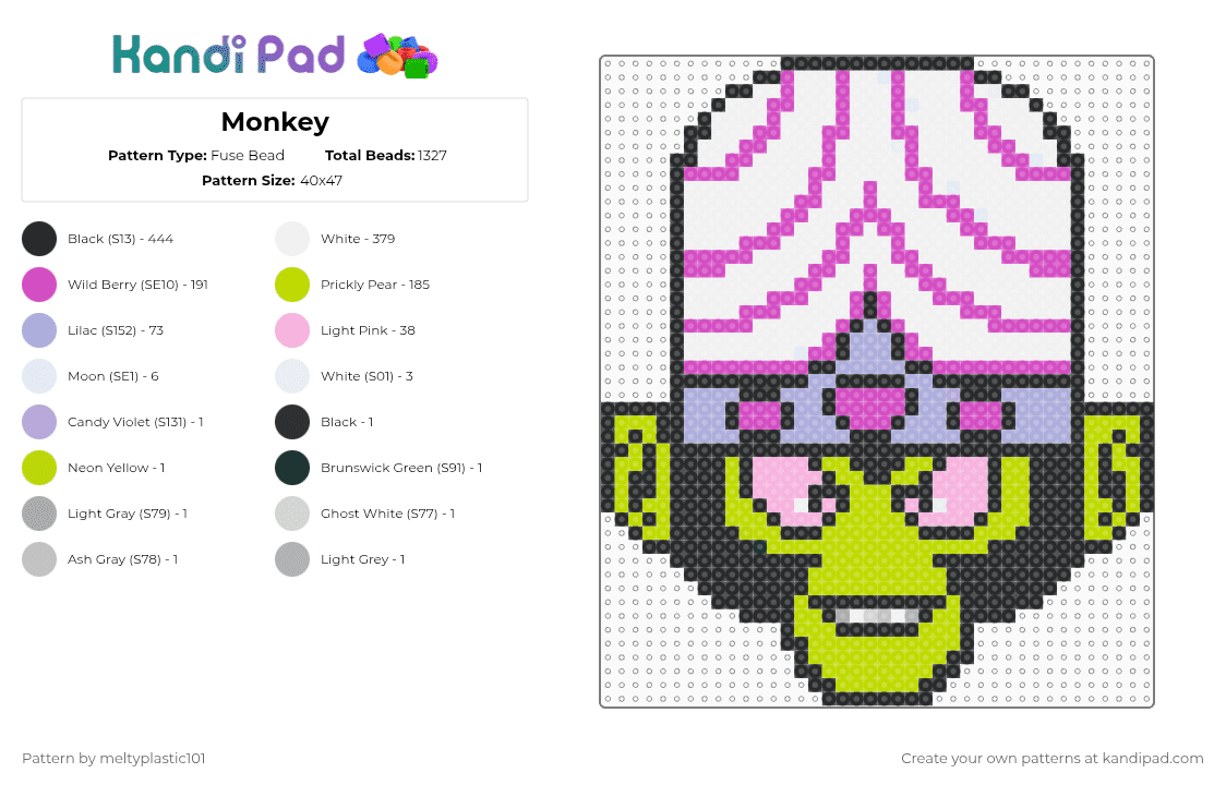 Monkey Fuse Bead Pattern - Kandi Pad | Kandi Patterns, Fuse Bead ...