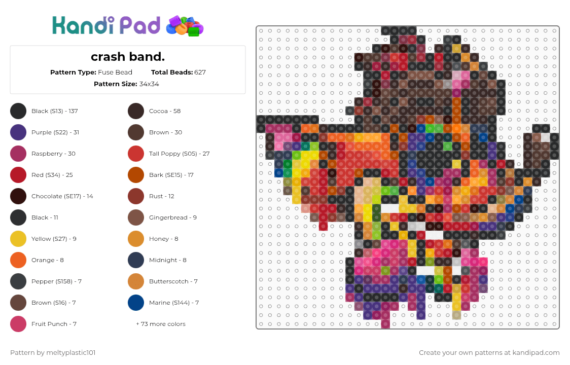 Crash band. Fuse Bead Pattern - Kandi Pad | Kandi Patterns, Fuse Bead ...