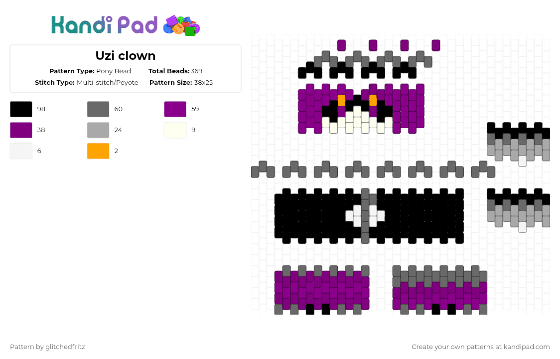 Uzi clown Pony Bead Pattern - Kandi Pad | Kandi Patterns, Fuse Bead ...