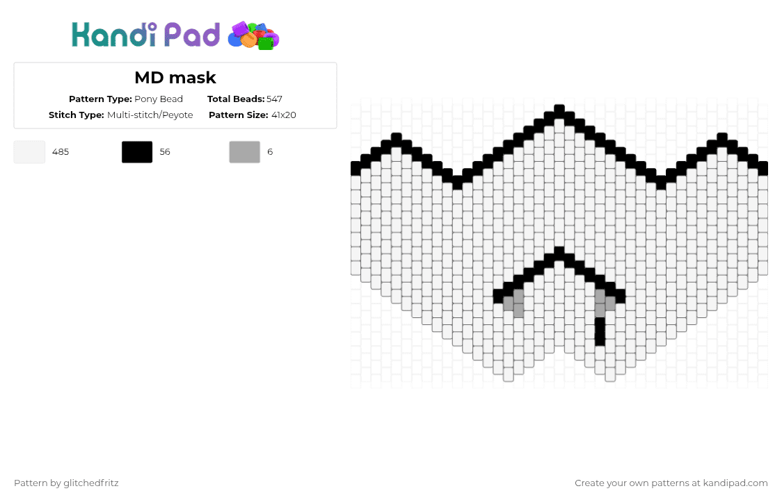 MD mask Pony Bead Pattern - Kandi Pad | Kandi Patterns, Fuse Bead ...
