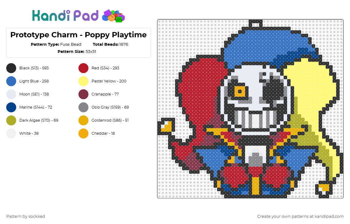 Prototype Charm - Poppy Playtime Fuse Bead Pattern - Kandi Pad | Kandi ...