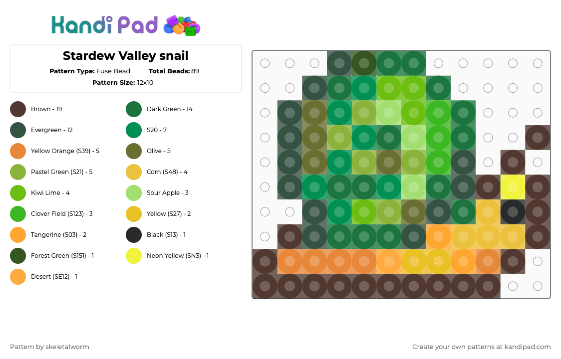 Stardew Valley snail Fuse Bead Pattern - Kandi Pad | Kandi Patterns ...