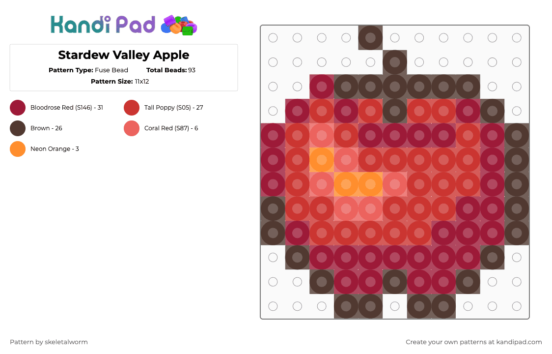 Stardew Valley Apple Fuse Bead Pattern - Kandi Pad | Kandi Patterns ...