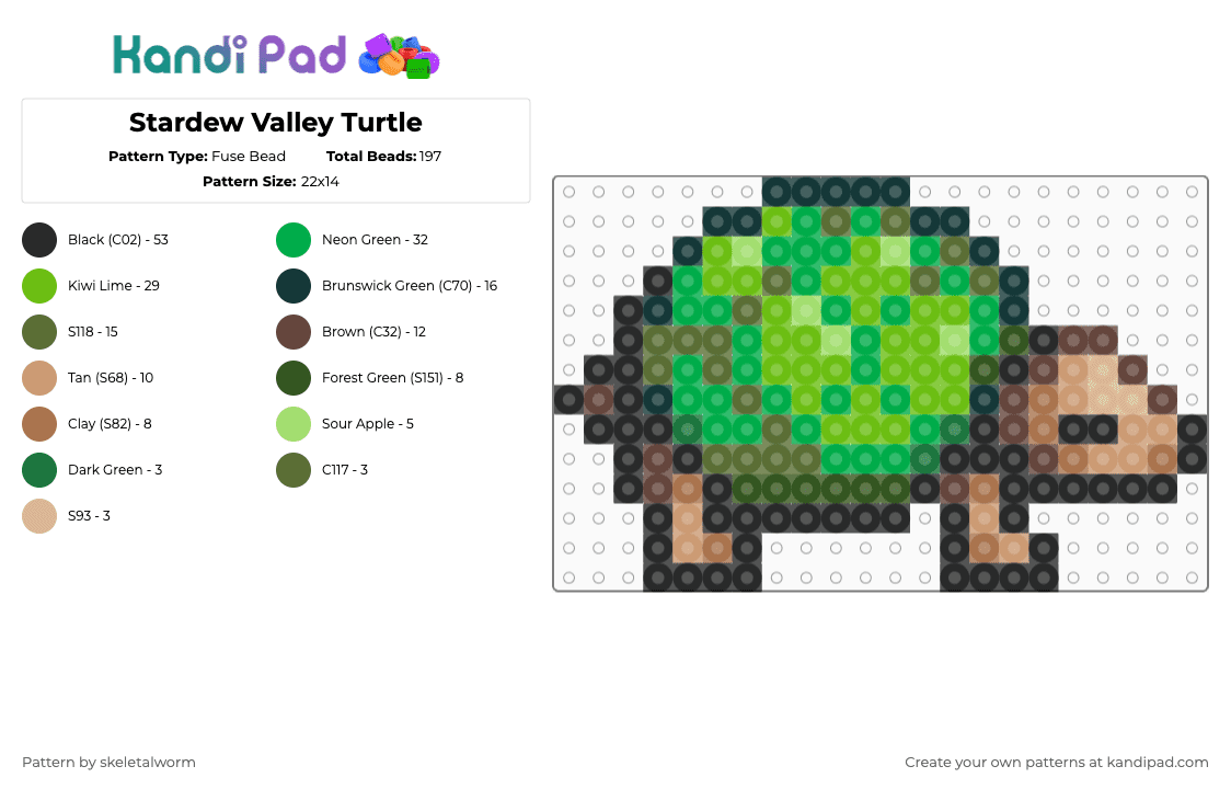 Stardew Valley Turtle Fuse Bead Pattern - Kandi Pad | Kandi Patterns ...