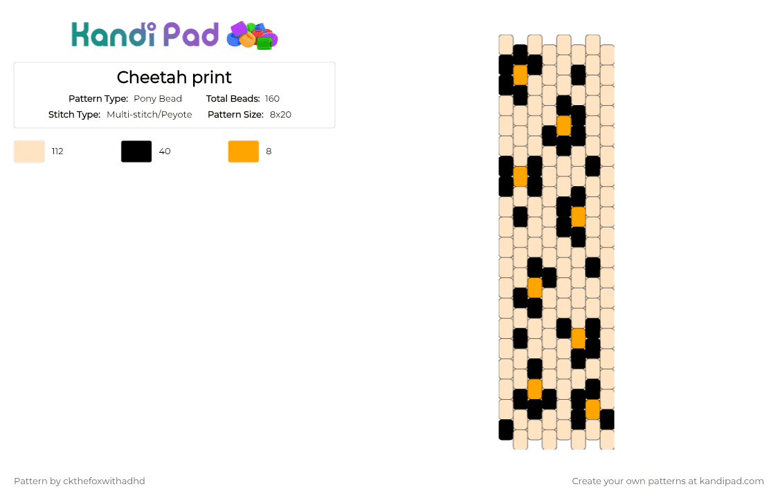 Cheetah print Pony Bead Pattern - Kandi Pad | Kandi Patterns, Fuse Bead ...