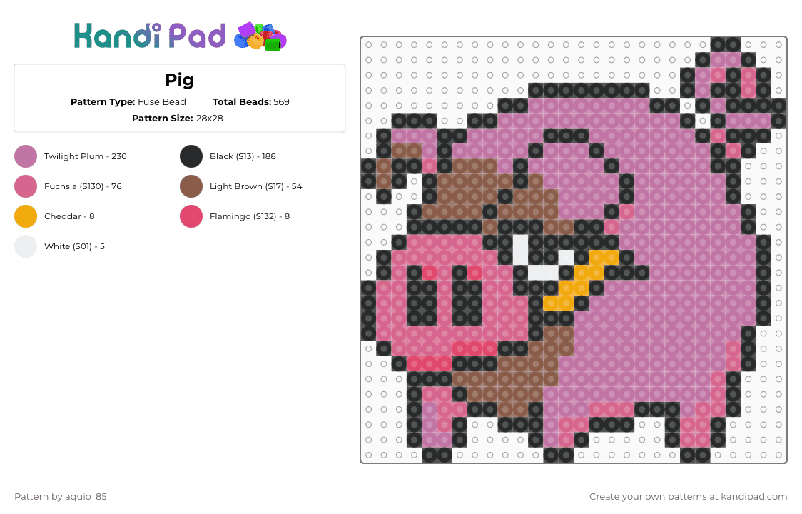 Pig Fuse Bead Pattern - Kandi Pad | Kandi Patterns, Fuse Bead Patterns ...