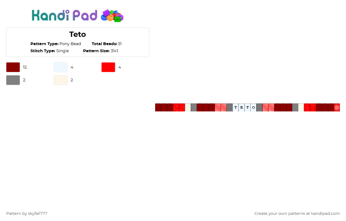 Teto Pony Bead Pattern - Kandi Pad | Kandi Patterns, Fuse Bead Patterns ...