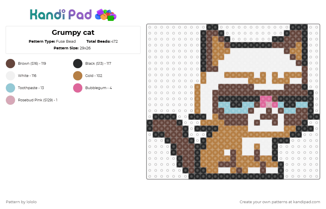 Grumpy cat Fuse Bead Pattern - Kandi Pad | Kandi Patterns, Fuse Bead ...