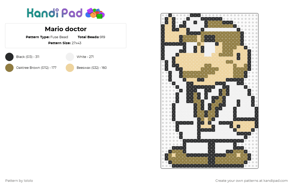 Mario doctor Fuse Bead Pattern - Kandi Pad | Kandi Patterns, Fuse Bead ...