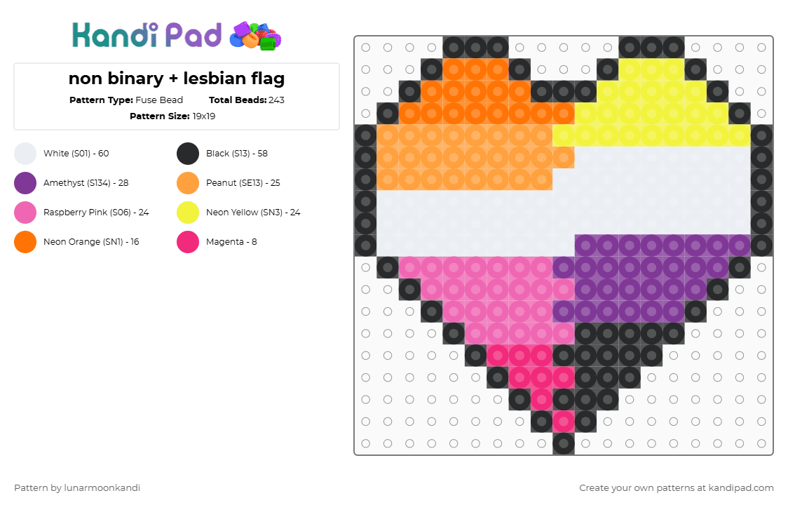 Non binary + lesbian flag Fuse Bead Pattern - Kandi Pad | Kandi ...