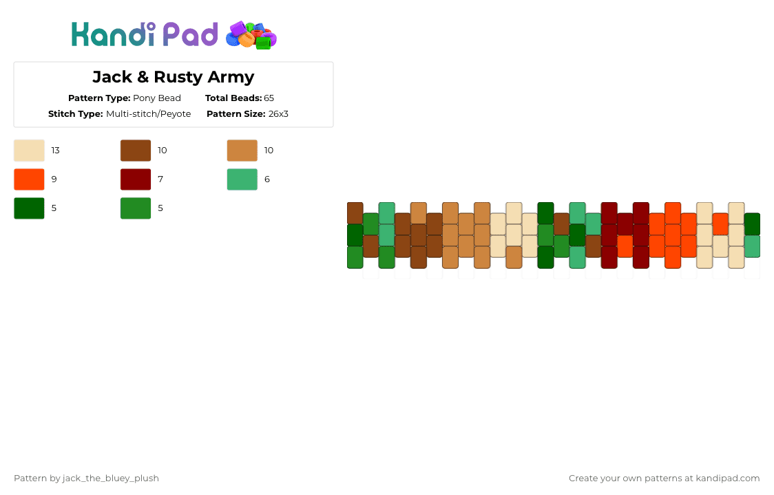 Jack & Rusty Army Pony Bead Pattern - Kandi Pad | Kandi Patterns, Fuse ...